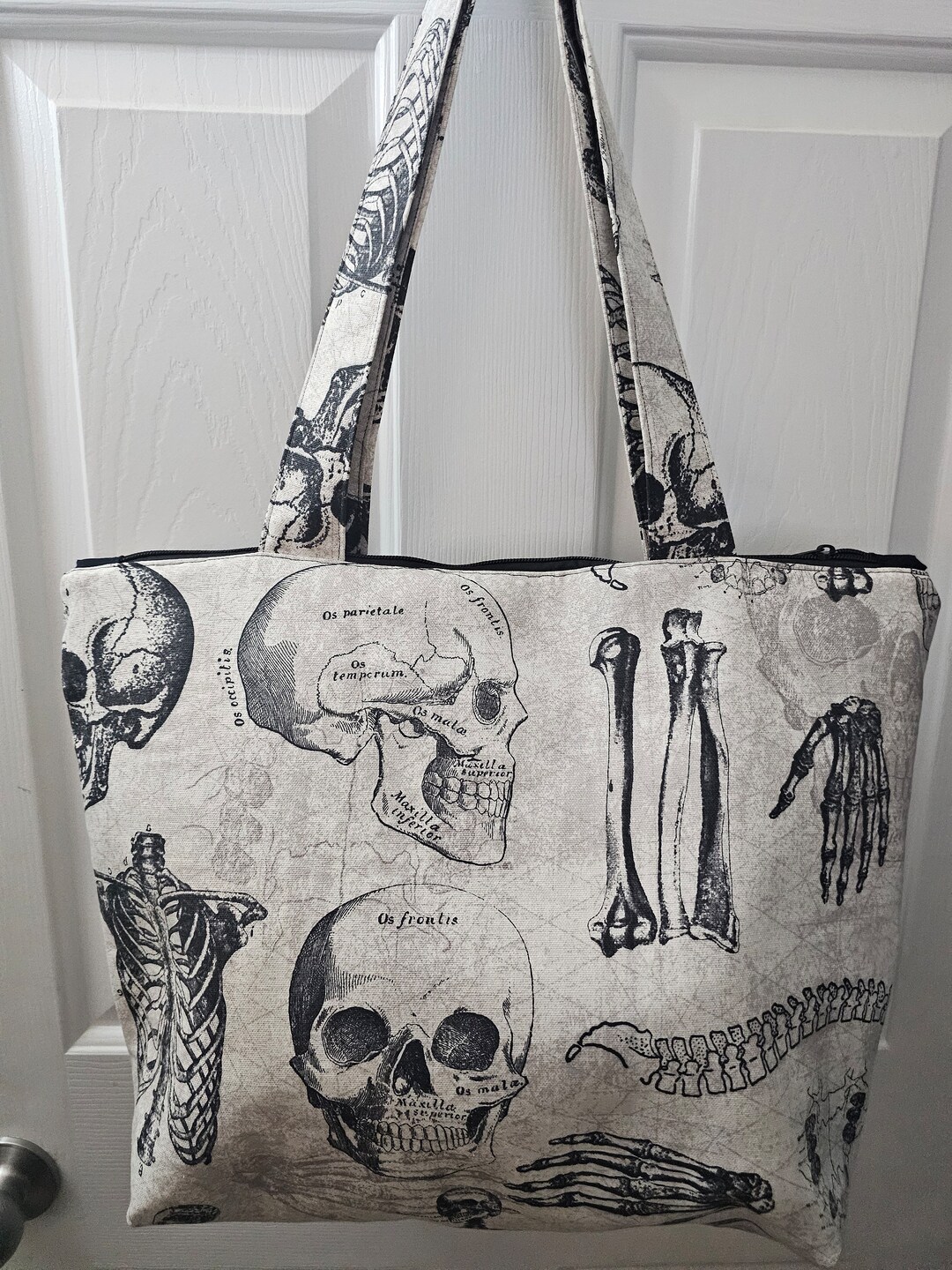 Anatomy Themed Large Zipper Closure Cotton Canvas Tote Back With Inside ...