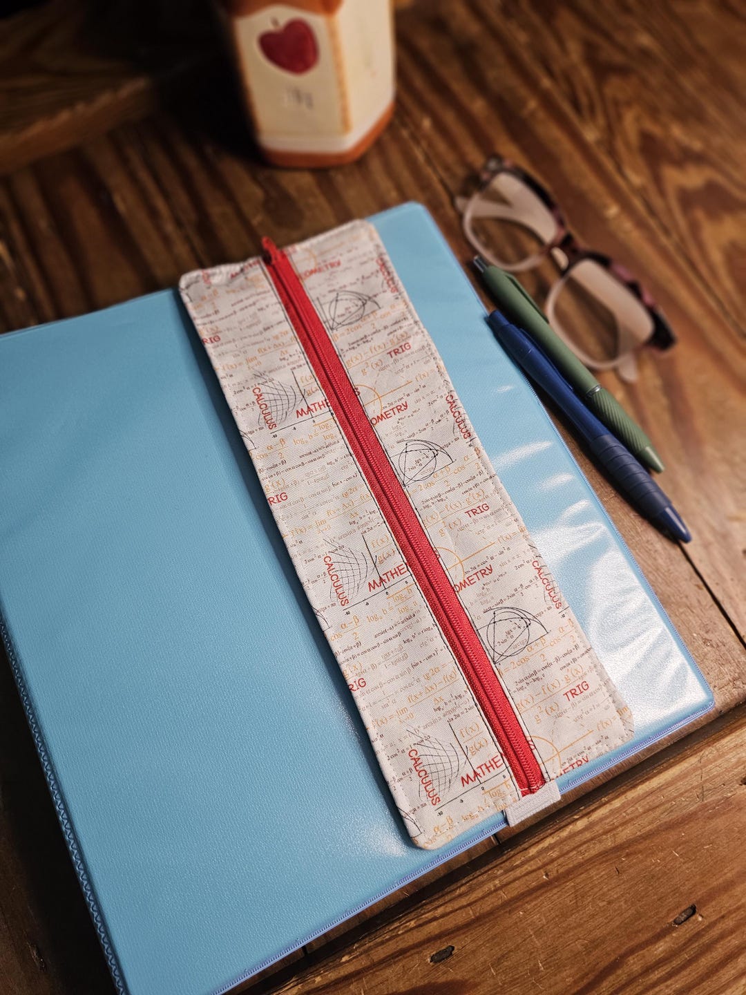 Math Notebook Zipper Pouch, Elastic Pen Holder, Handmade Cotton ...