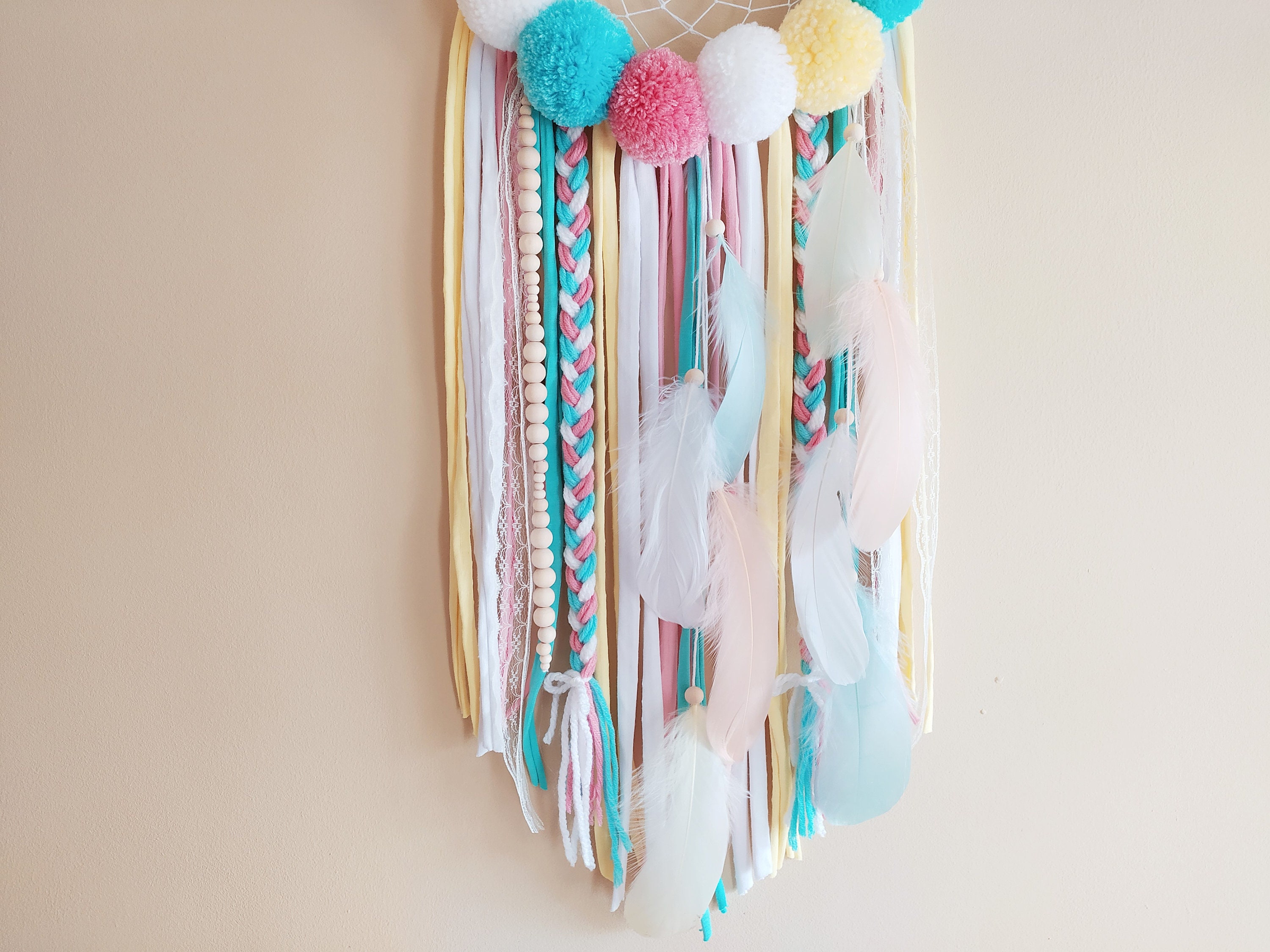 COLORFUL NURSERY DREAM Catcher, Blue Pink Baby Dream Catcher, Children ...