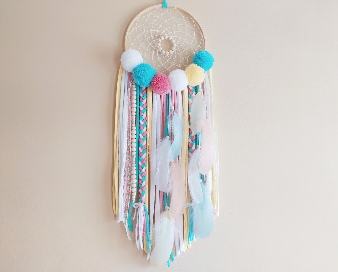 COLORFUL NURSERY DREAM Catcher, Blue Pink Baby Dream Catcher, Children ...
