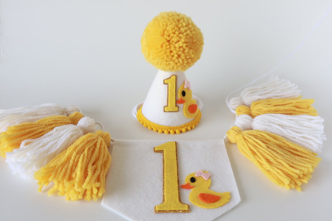 Rubber Duck 1st Birthday Party Hat and Highchair Banner. One Little ...
