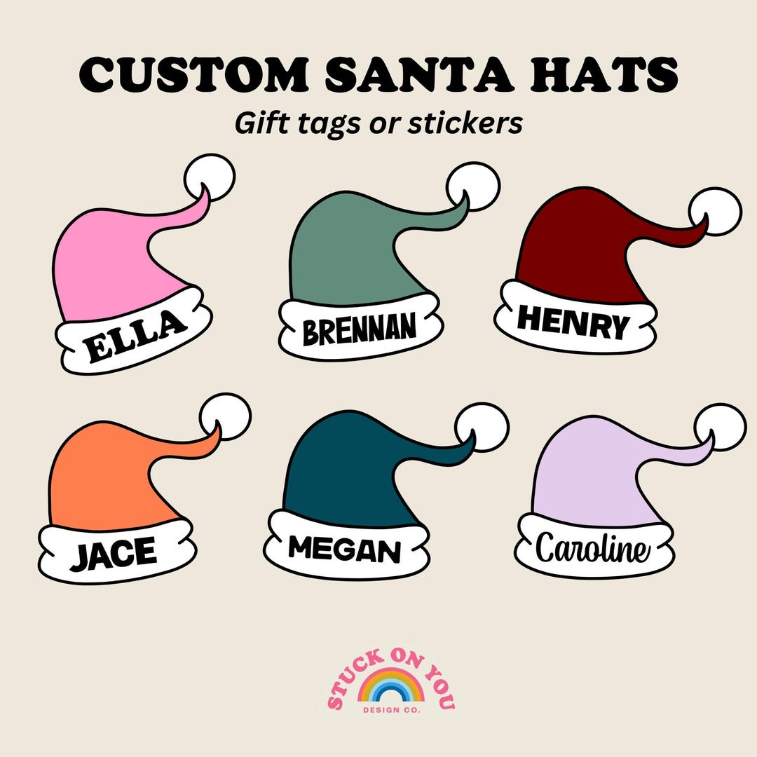 Custom Santa Hat Stickers or Gift Tags - Etsy