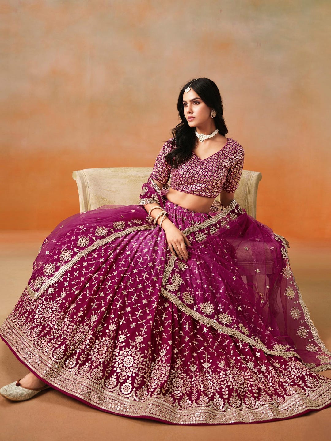 Indian Designer Sabyasachi Pink Georgette Flared Lehenga Choli for ...