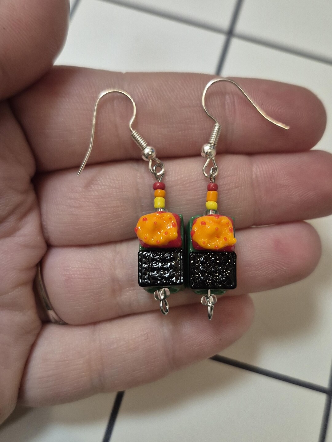 Dumpster Fire Beaded Dangle Earrings, Handmade Colorful Jewelry, Quirky ...