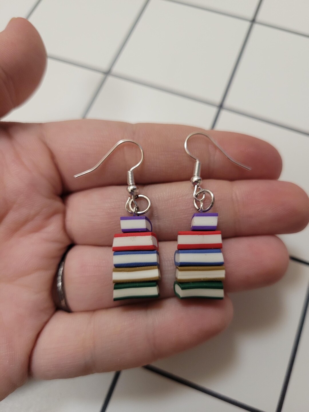 Clay Book Stack Dangle Earrings: Whimsical Bookworm Jewelry - Etsy
