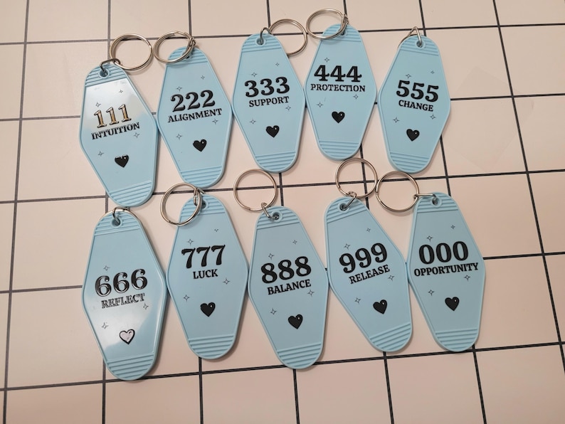 Angel Numbers Keychain: Retro Motel Style Acrylic Spiritual Gift - Etsy