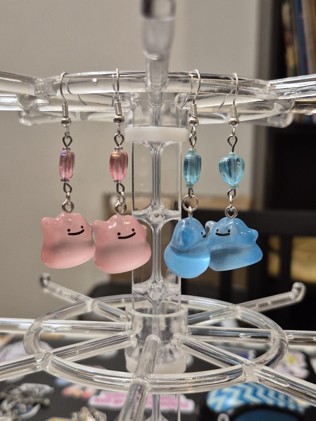 Ditto Earrings, Cute Pink and Blue Cloud and Heart Dangle Jewelry ...