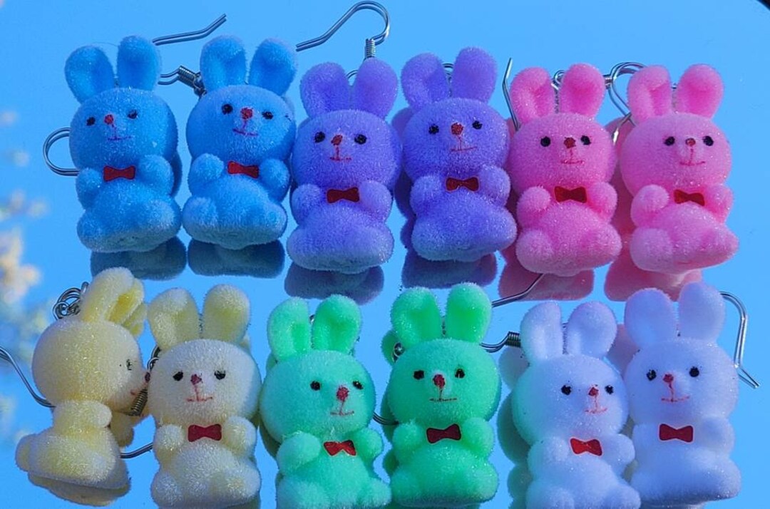 Pastel Fuzzy Rabbit Earrings, Kidcore Aesthetic Jewelry, Statement ...