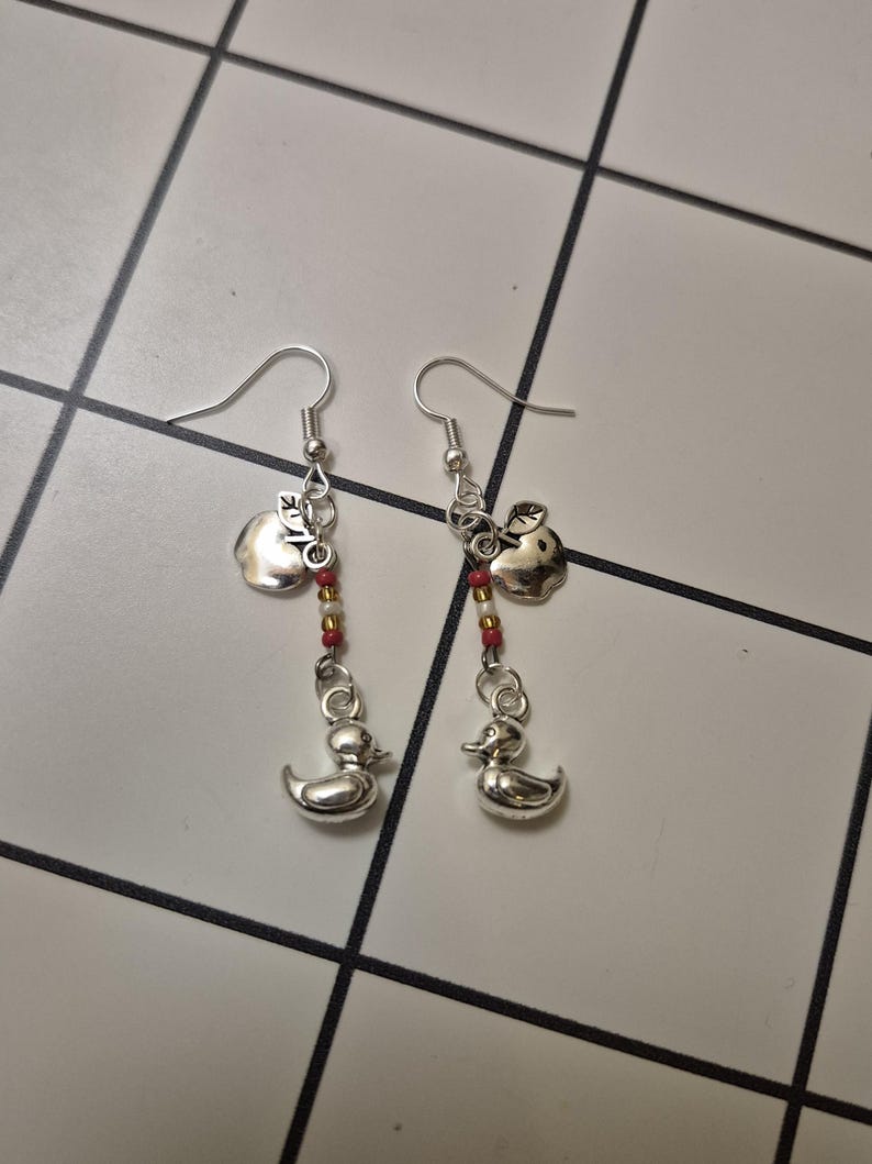 Ruler of Hell Apple and Duck Beaded Earrings, Hazbin Hotel Inspired ...