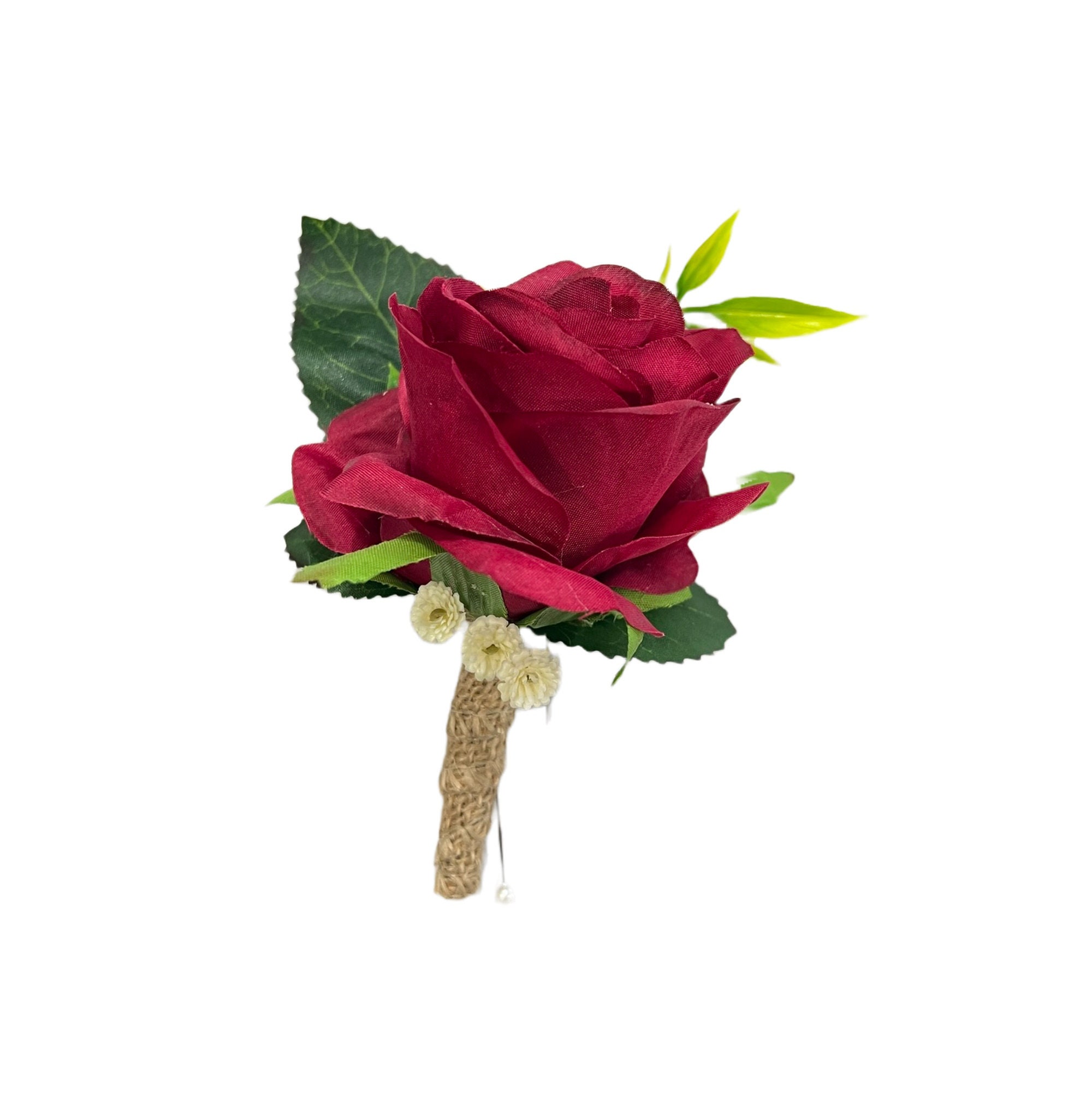 Boutonniere classic Handcrafted Big Rose Real Touch Baby's Breath Pin ...