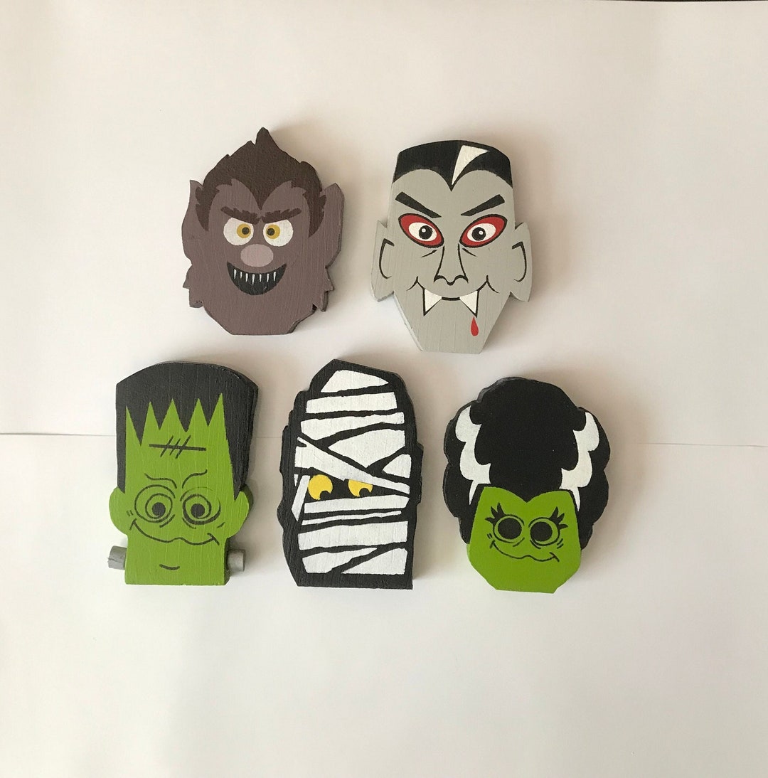 Wooden Halloween Frankenstein, Bride of Frankenstein, Dracula, Werewolf ...