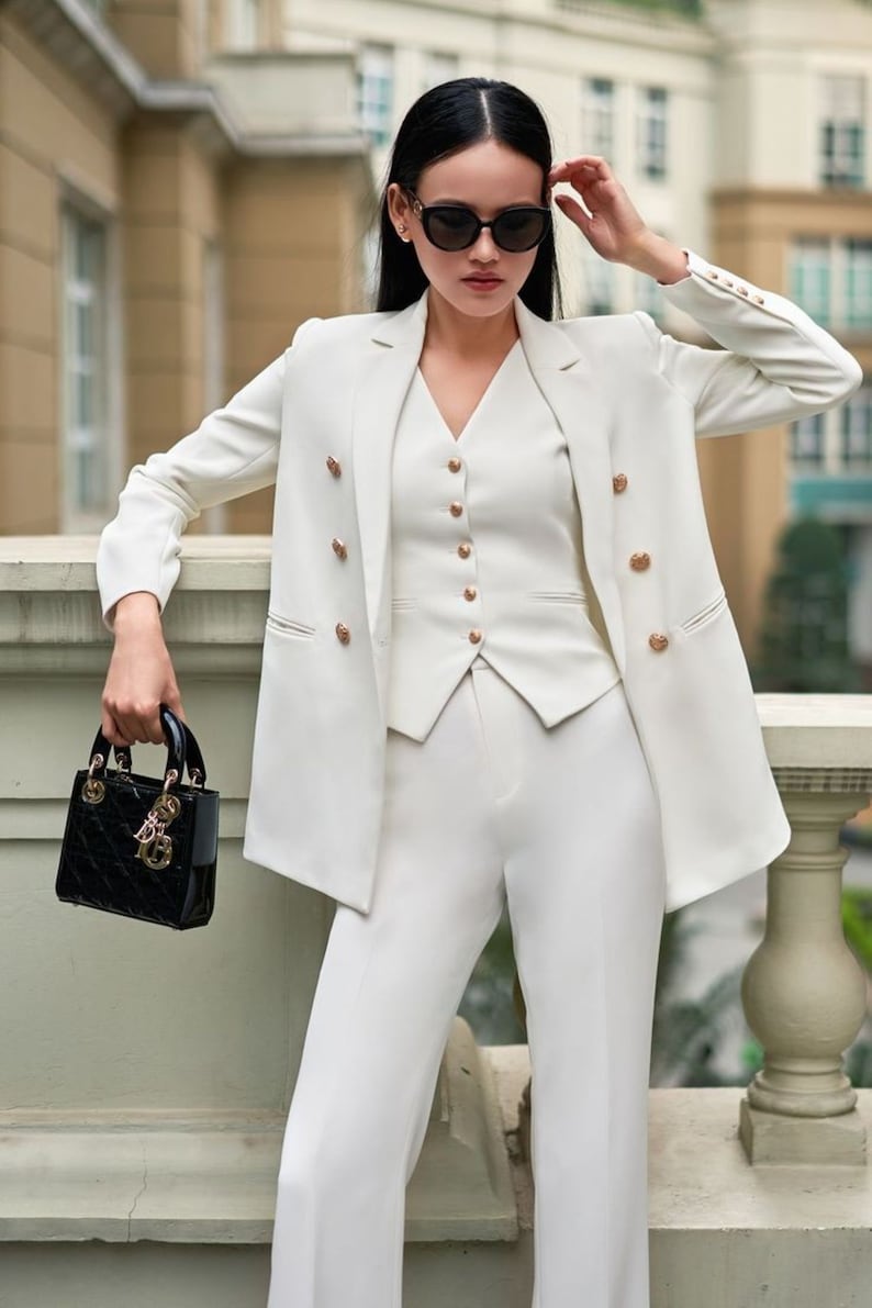 Women White Three Piece Suit /three Piece Suit/top/women's Suit/women's ...