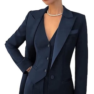 Women Three Piece Suit in Satin in Blue Color/blue Color/two Piece Suit ...