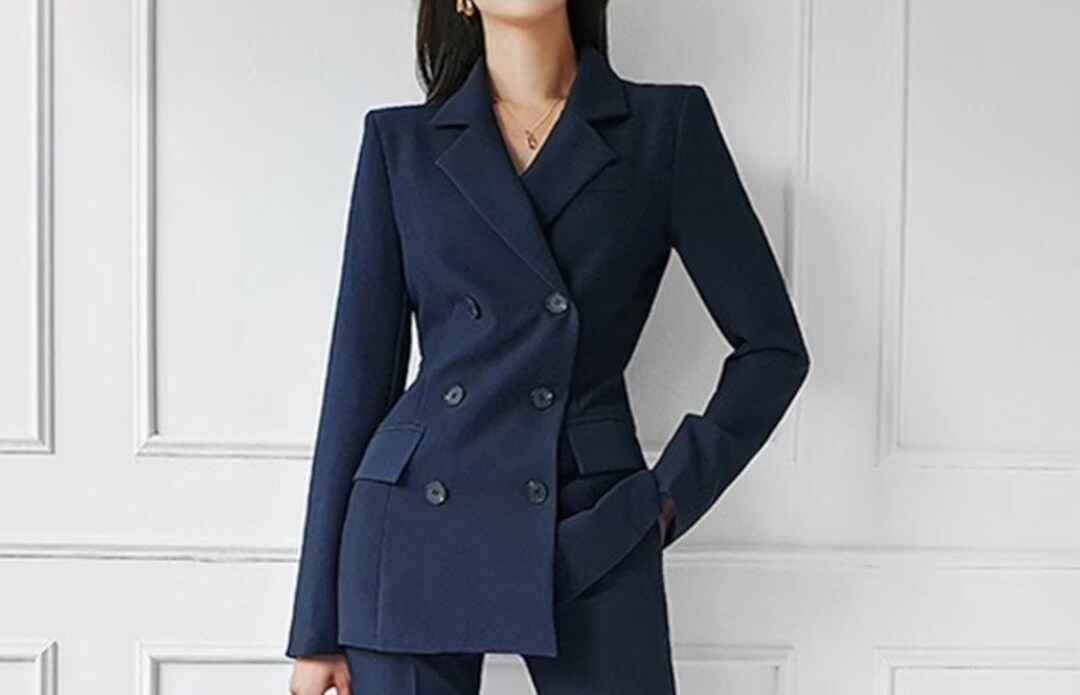 Women Double Breasted Three Piece Suit in Black Color /black Color /two ...