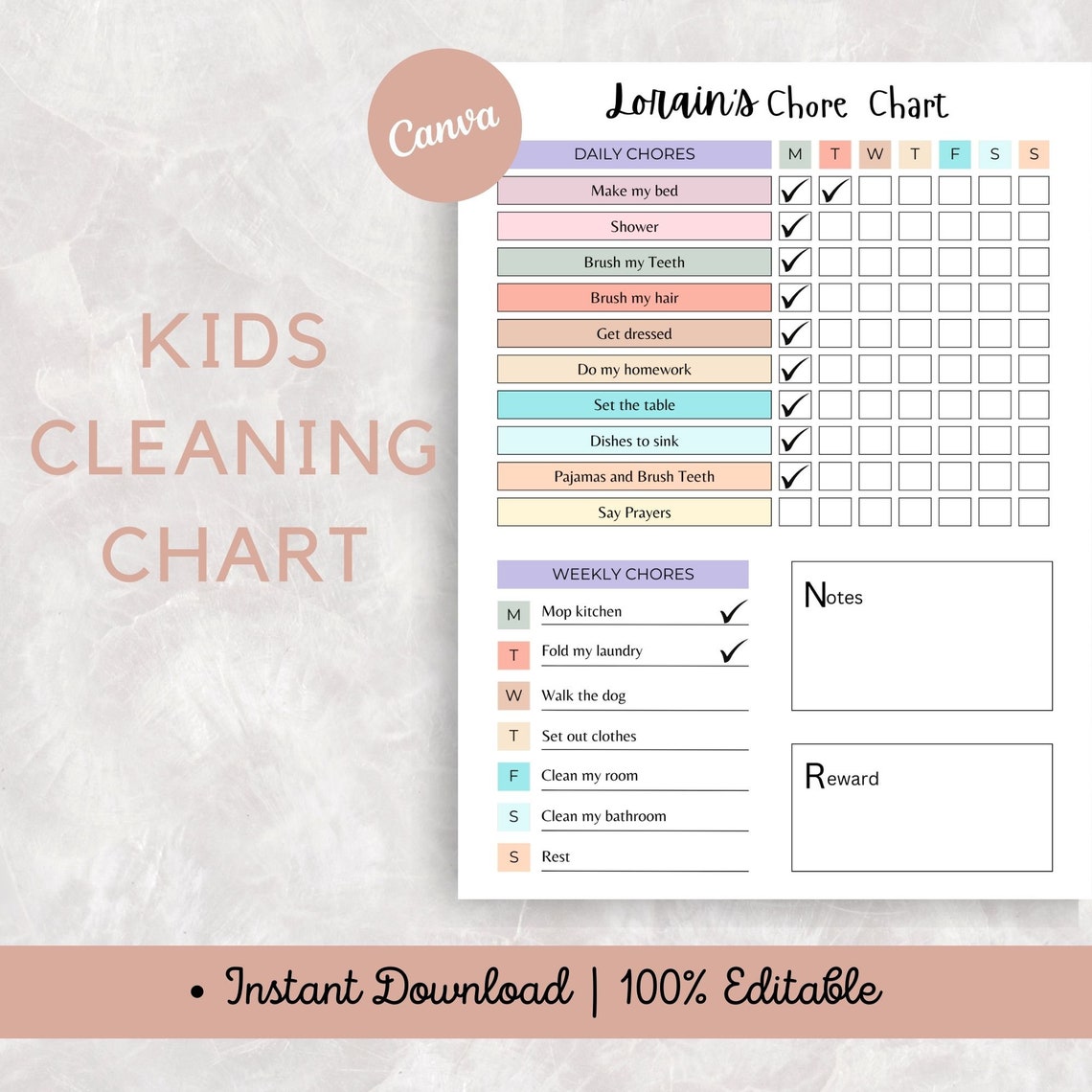 Kids Daily Checklist Chore Chart Template for Kids Family Chore ...