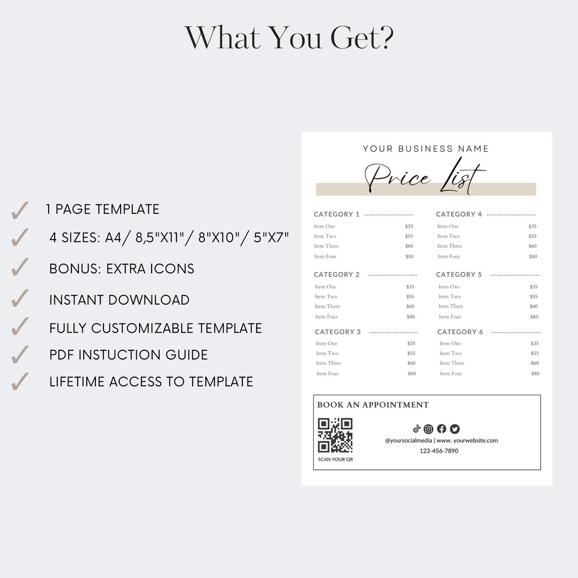 Price List Sign Template Printable Pricing Guide Editable Price List ...