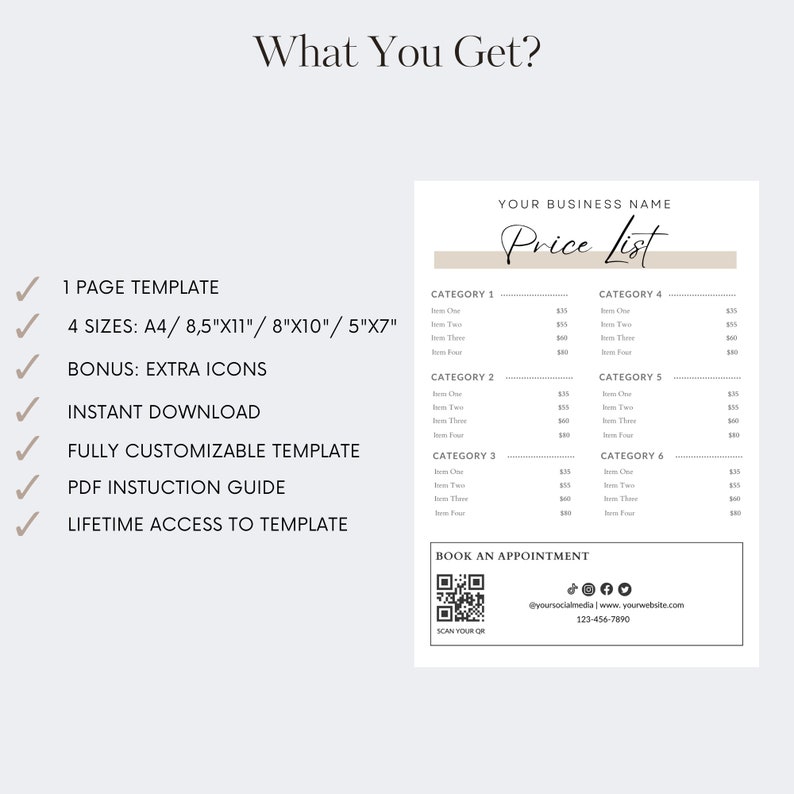 Price List Sign Template | Printable Pricing Guide | Editable Price ...