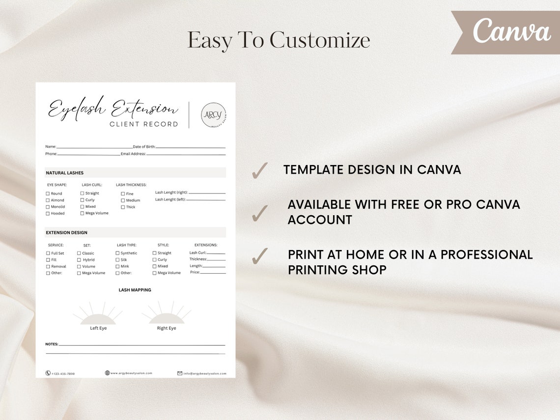 Lash Client Record, Lash Client Information, Lash Tech Consultation ...