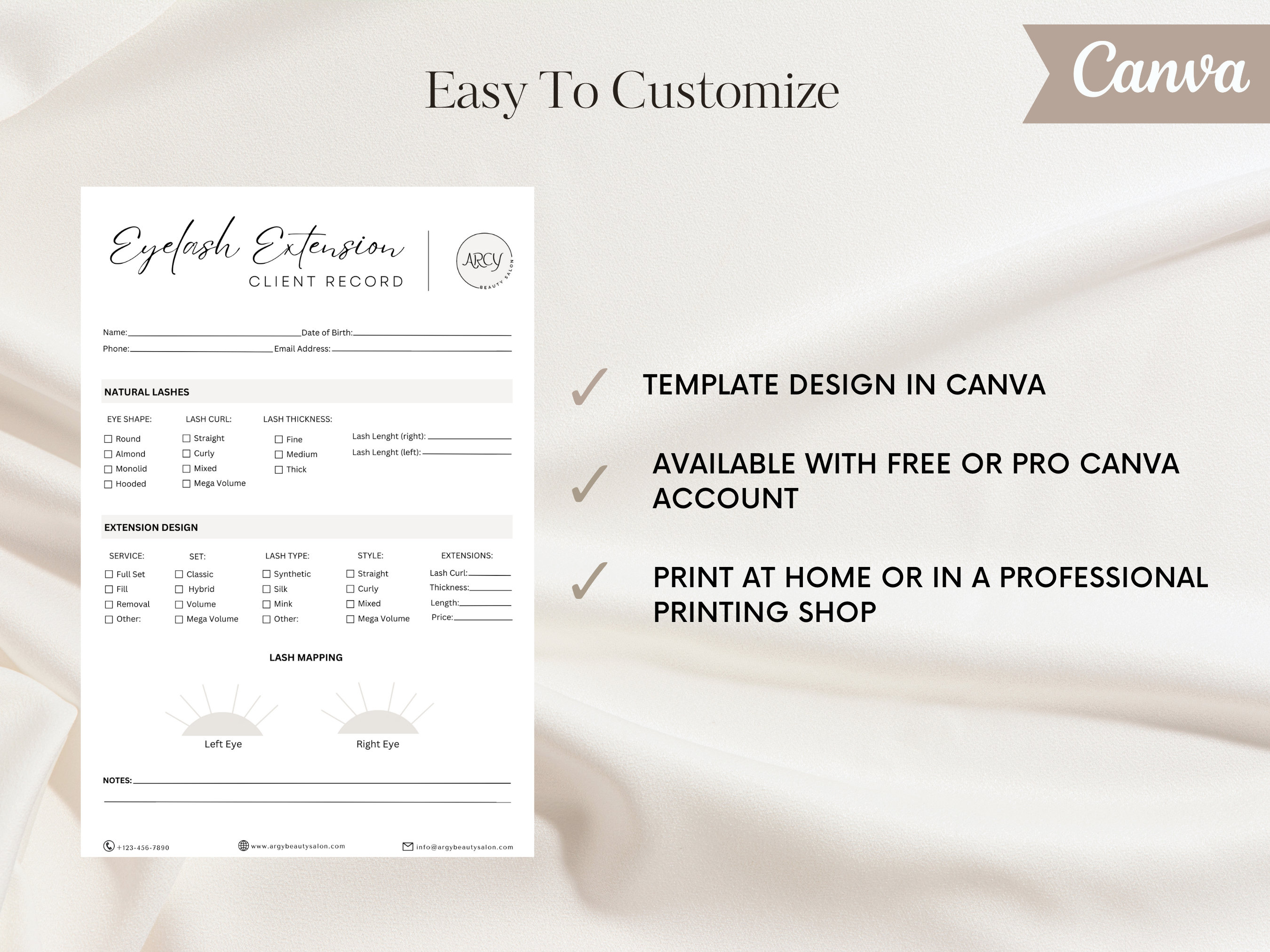 Lash Client Record, Lash Client Information, Lash Tech Consultation ...