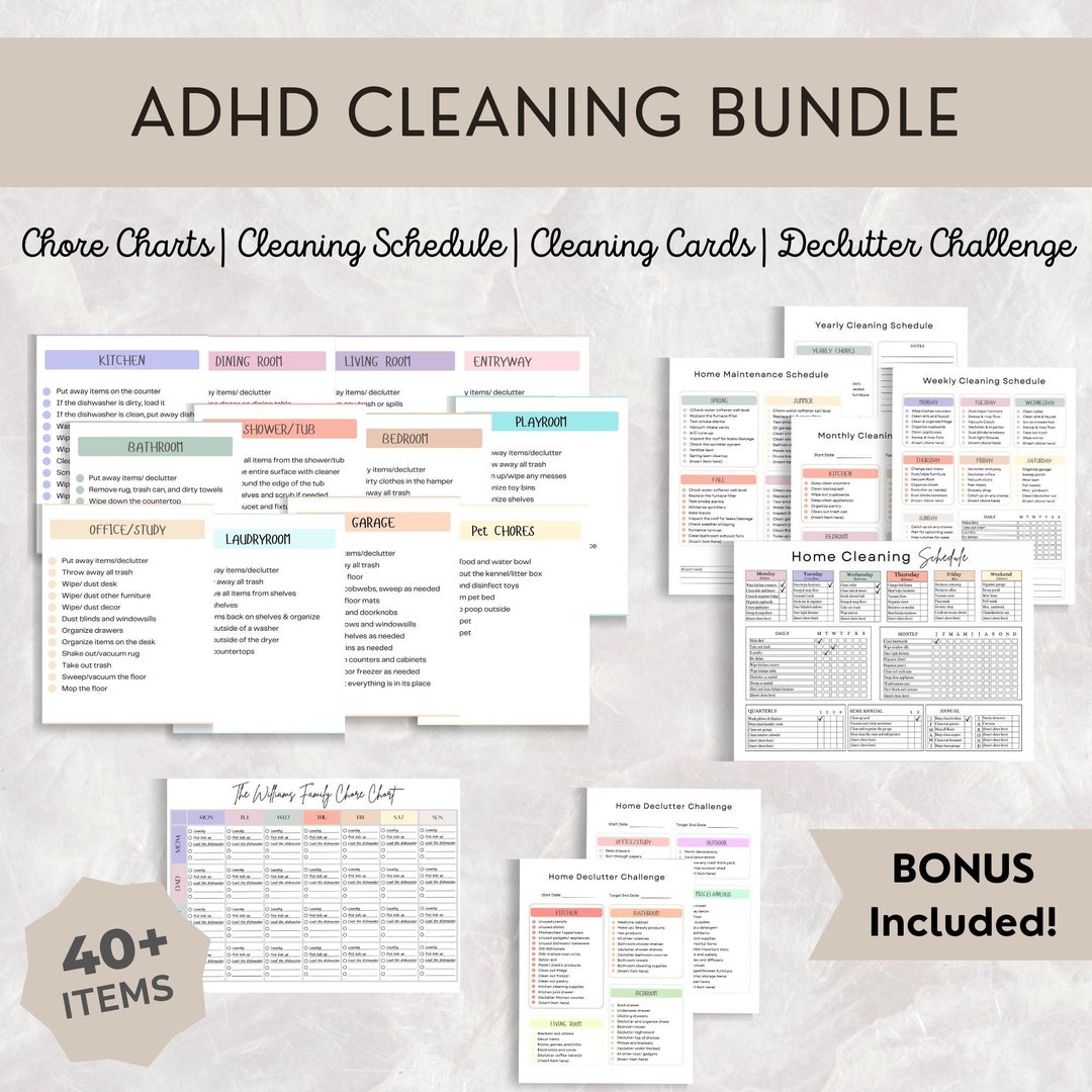 Editable ADHD Cleaning Bundle | ADHD Cleaning Checklist | Adult Chore ...
