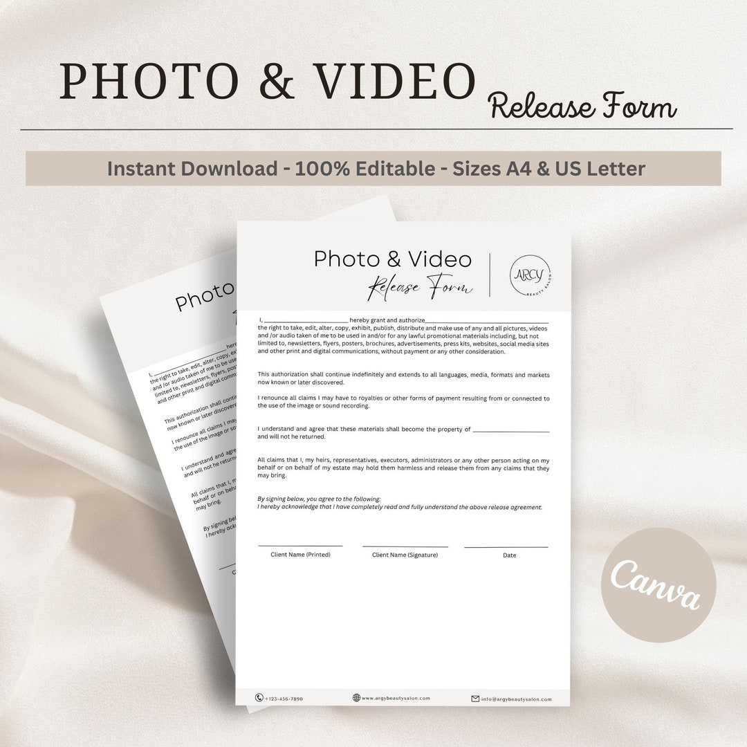 Photo and Video Release Form | Salon Forms | Esthetician Forms ...