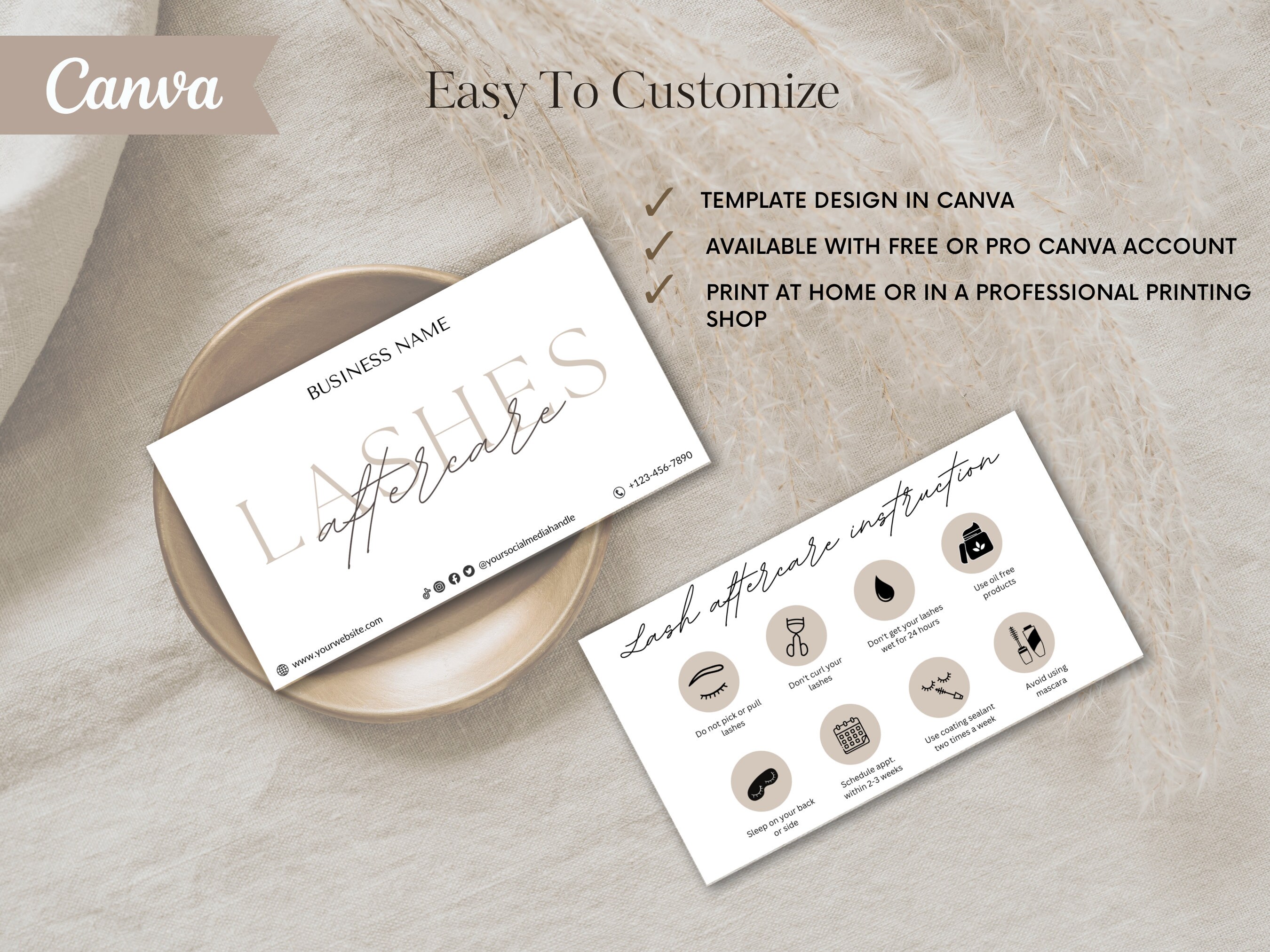 Lash Aftercare Card | Editable Lash Extension Care Card | Lash Business ...