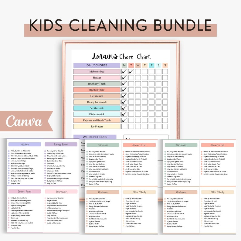 Editable Chore Chart Bundle for Kids | Cleaning Checklist | Chore Chart ...