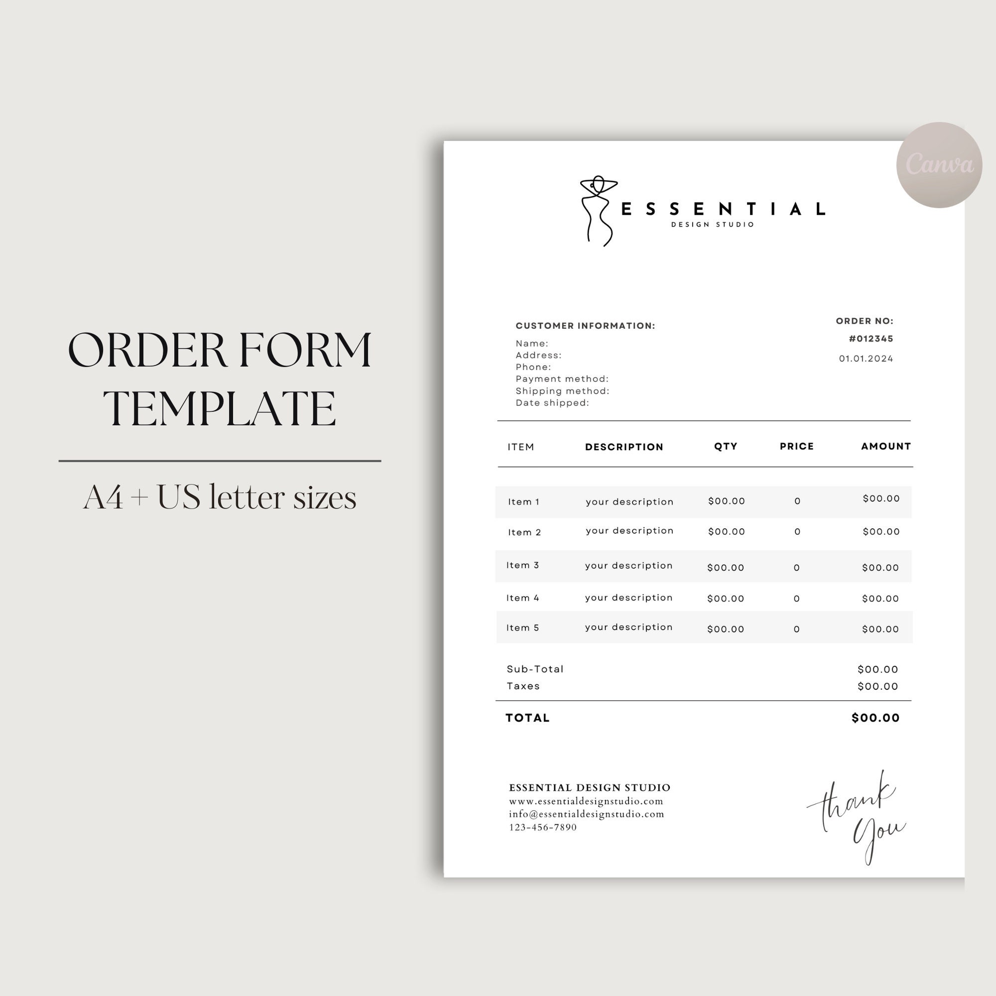 Minimal Order Form Template Canva Professional Order Form - Etsy