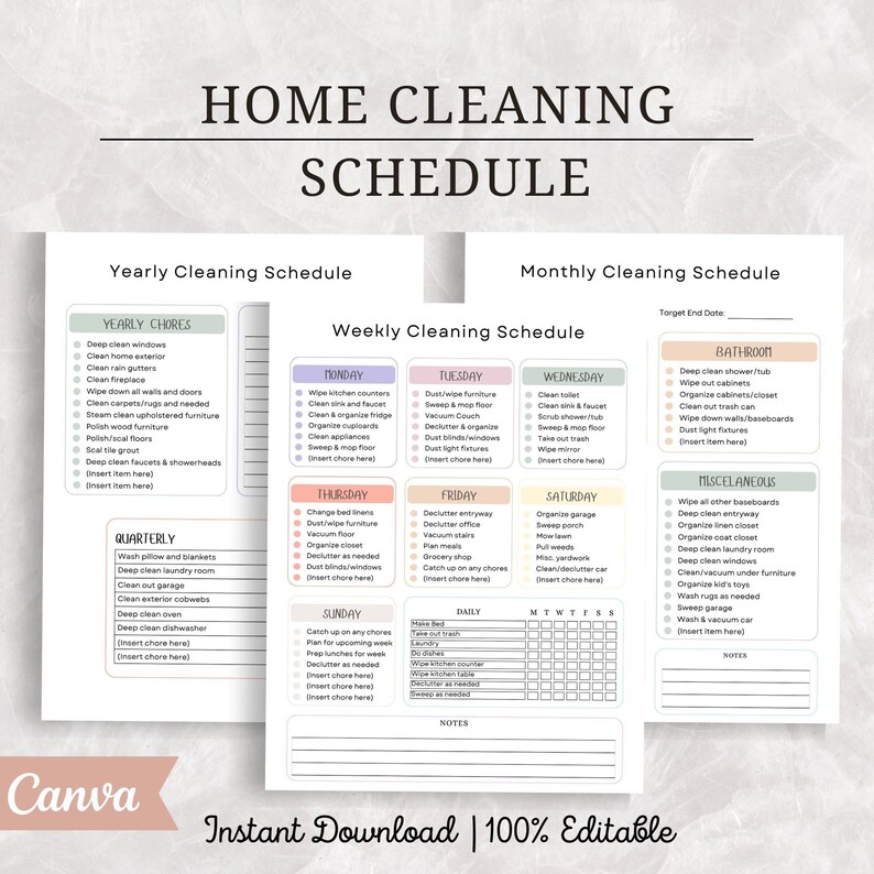 Editable Cleaning Schedule Bundle | Cleaning Schedule Checklist | DIY ...