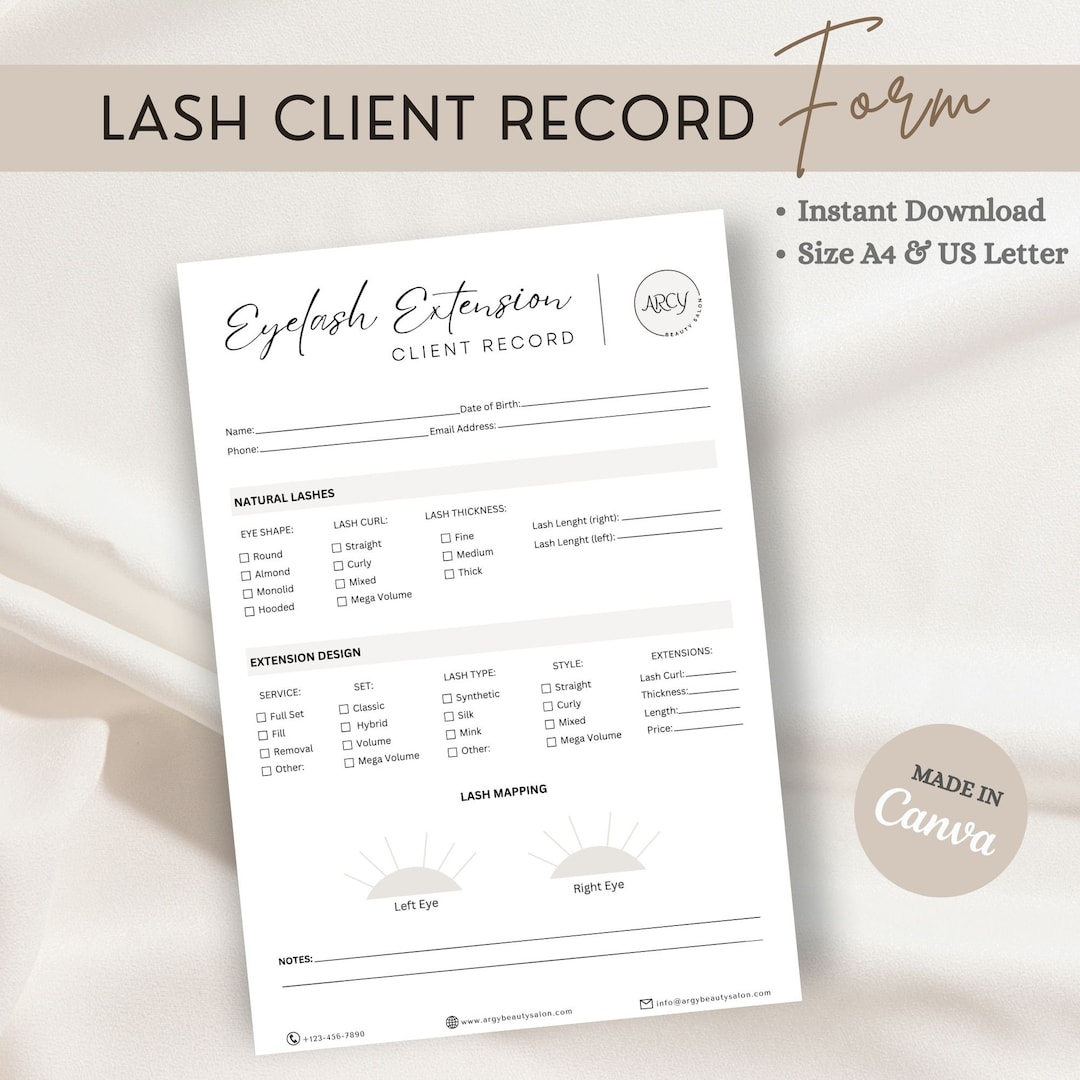 Lash Client Record, Lash Client Information, Lash Tech Consultation ...