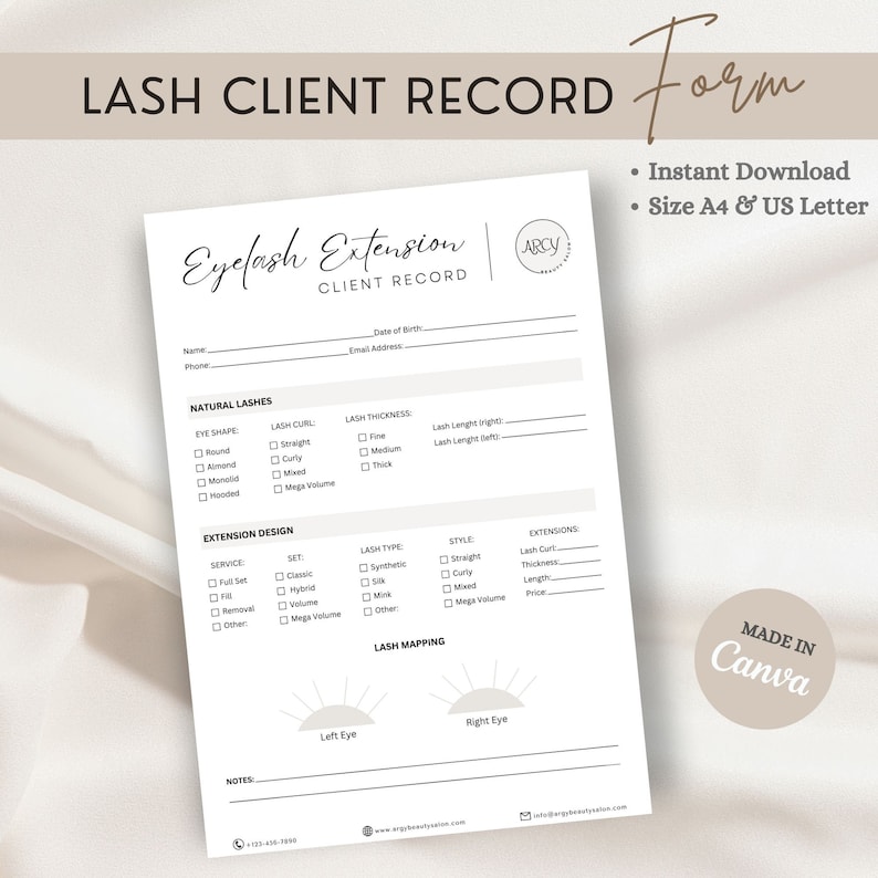 Lash Client Record, Lash Client Information, Lash Tech Consultation ...