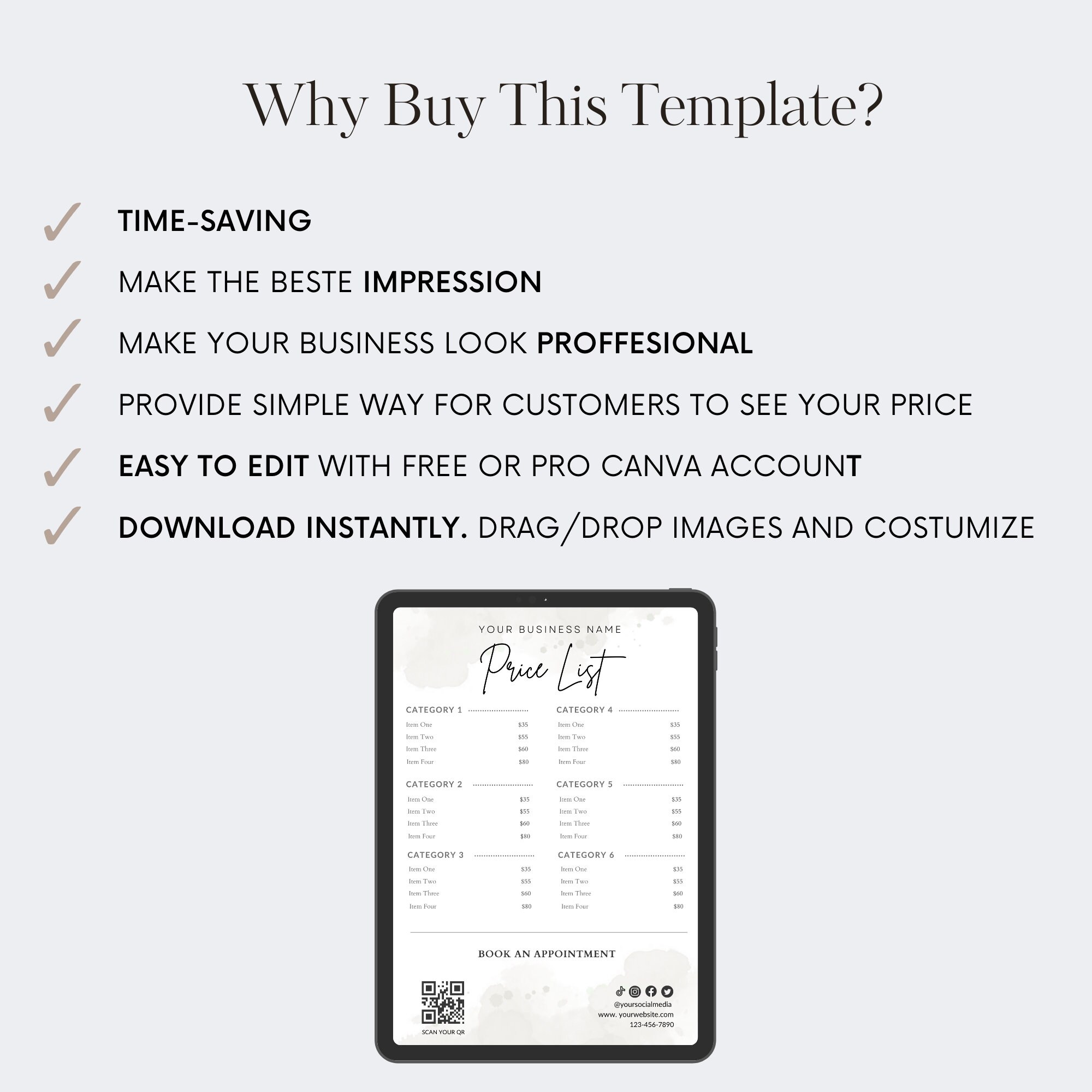 Price List Sign | Printable Pricing Guide | Editable Price List Sign ...