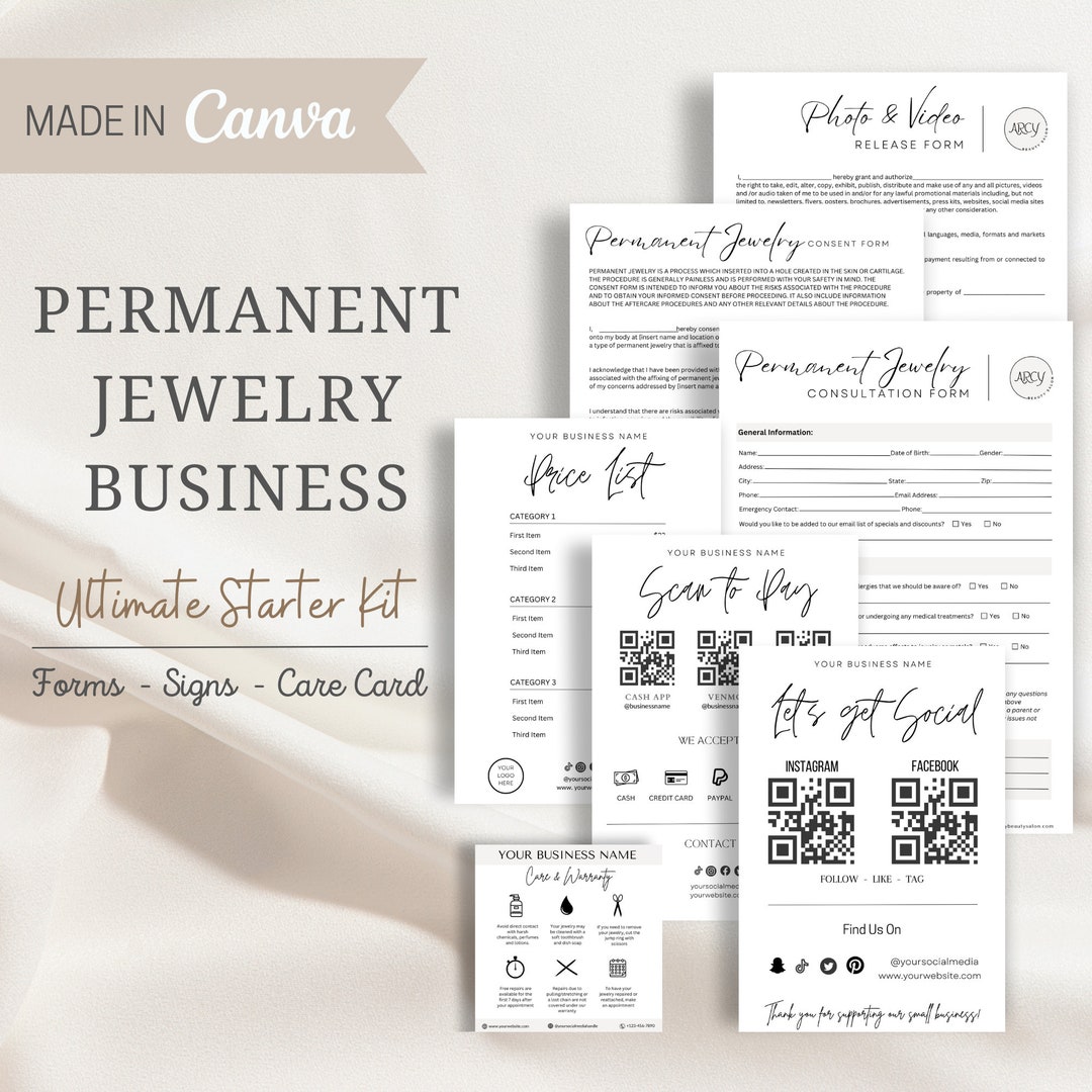 Permanent Jewelry Business Forms Bundle | Editable Permanent Jewelry ...