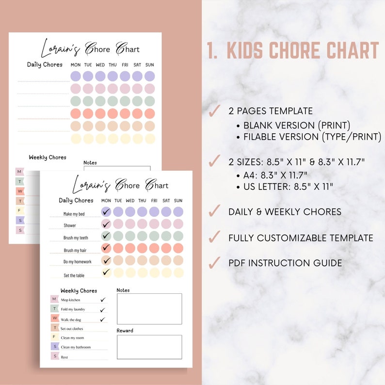 Editable Chore Chart Bundle for Kids | Cleaning Checklist | ADHD ...