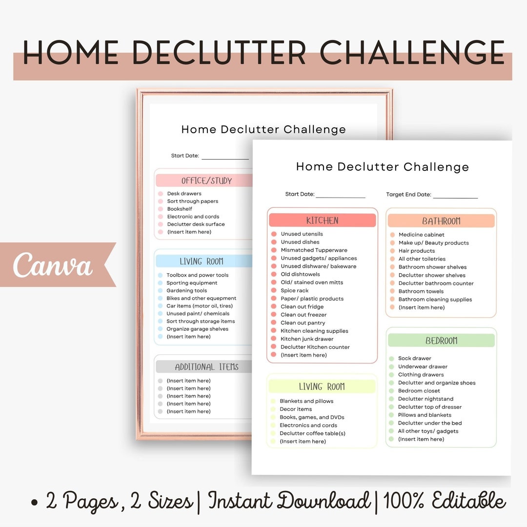 Declutter Checklist Template | Editable Cleaning Schedule | Home ...