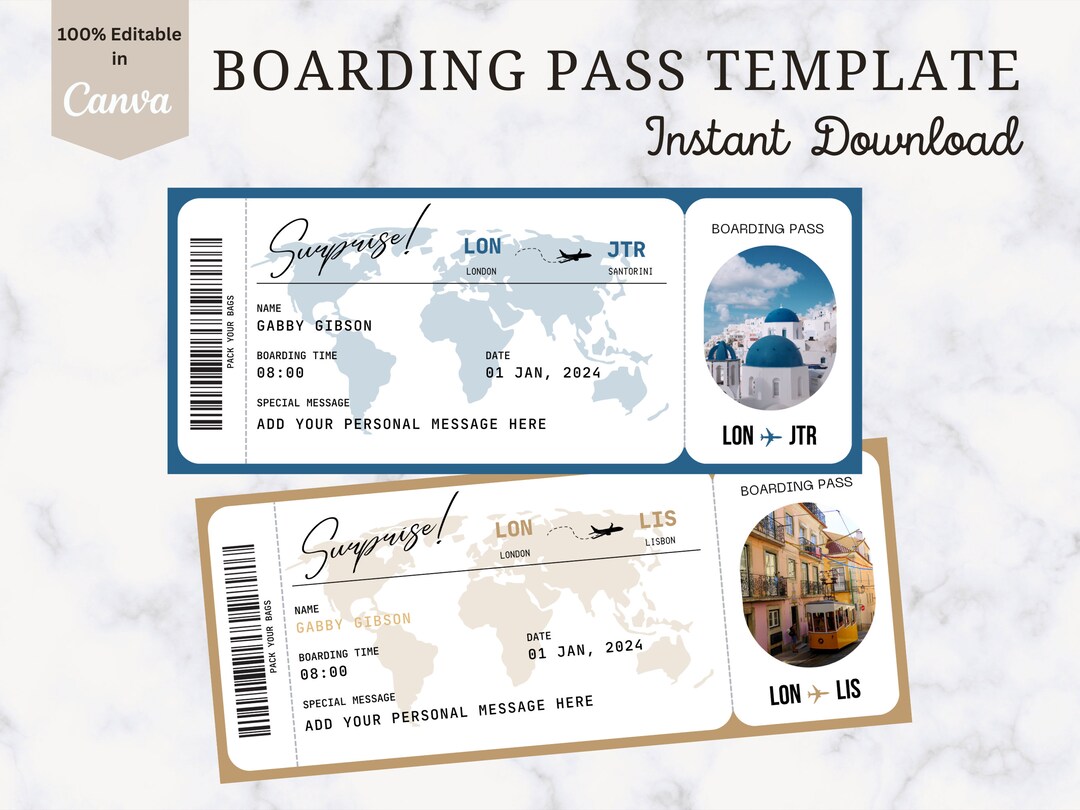 Boarding Pass Template Editable Airline Ticket Plane - Etsy