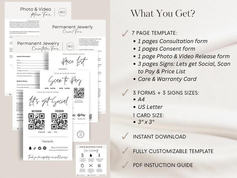 Permanent Jewelry Consent Forms | Permanent Jewelry Warranty Care Card ...