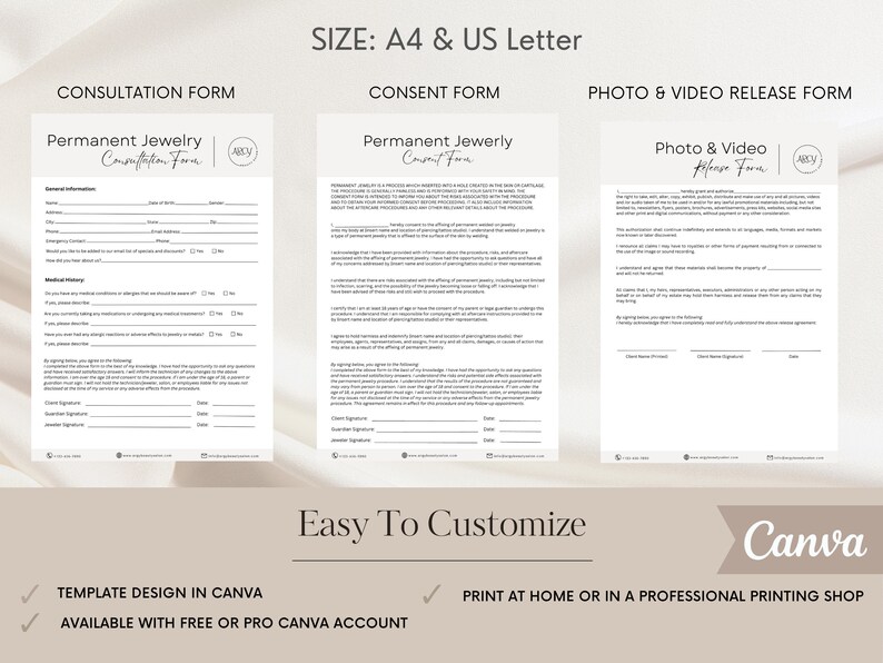 Permanent Jewelry Consent Forms | Permanent Jewelry Warranty Care Card ...