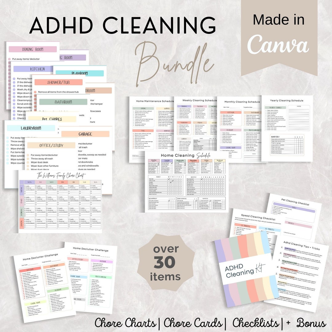 ADHD Cleaning Checklist Bundle | ADHD Chores Schedule | ADHD Cleaning ...