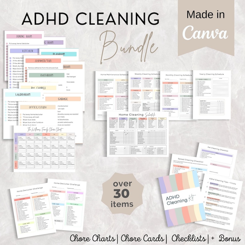 ADHD Cleaning Checklist Bundle | ADHD Chores Schedule | ADHD Cleaning ...