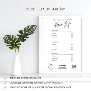 Price List Sign | Printable Sign | Editable Price List Sign Template ...