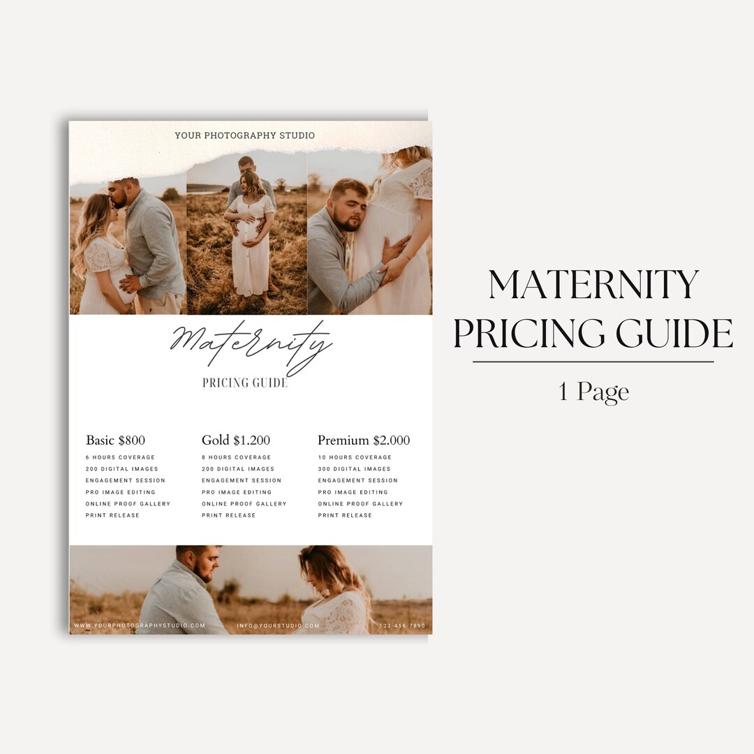 Maternity Photography Pricing Guide Template | Price Guide | Editable ...
