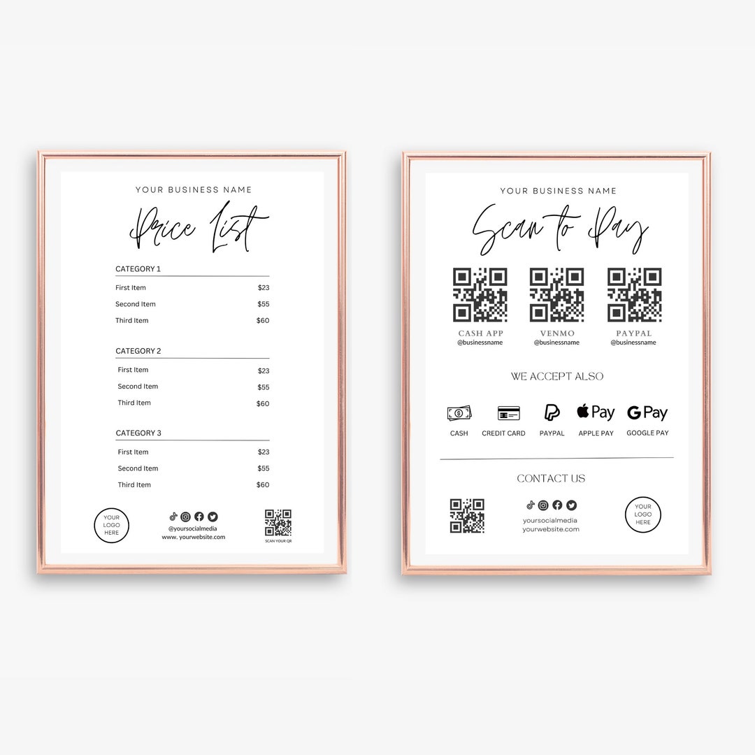 Business Sign Templates Bundle | Price List Sign | Scan-to-pay | QR ...