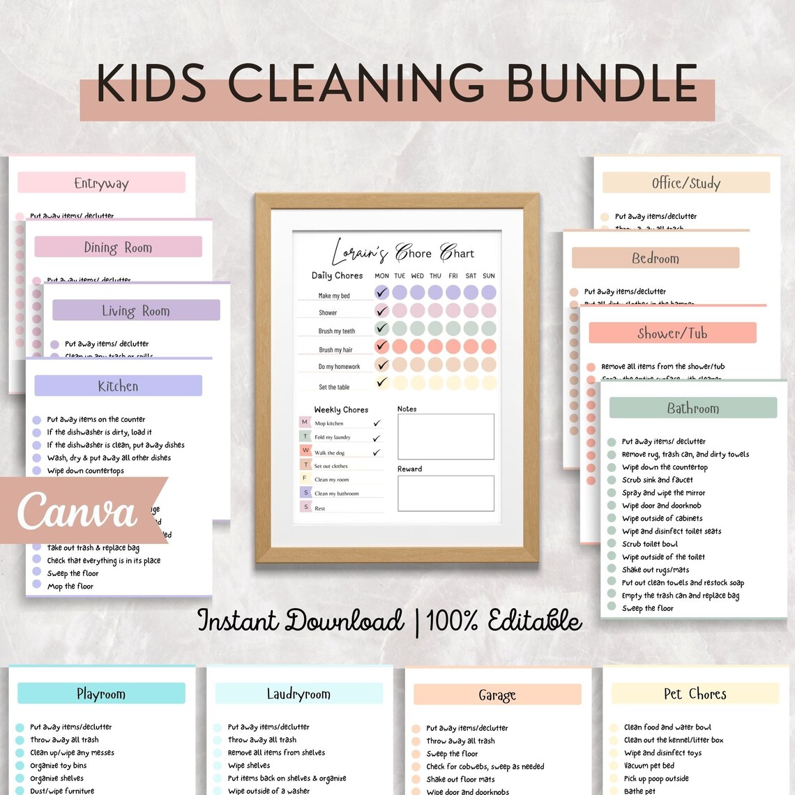 Editable Chore Chart Bundle for Kids | Cleaning Checklist | ADHD ...