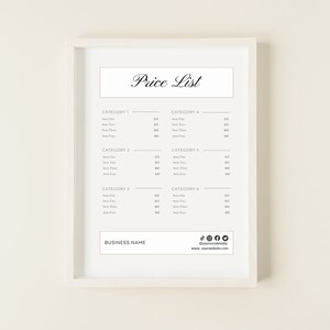 Business Price List Sign Template Printable Sign Editable - Etsy