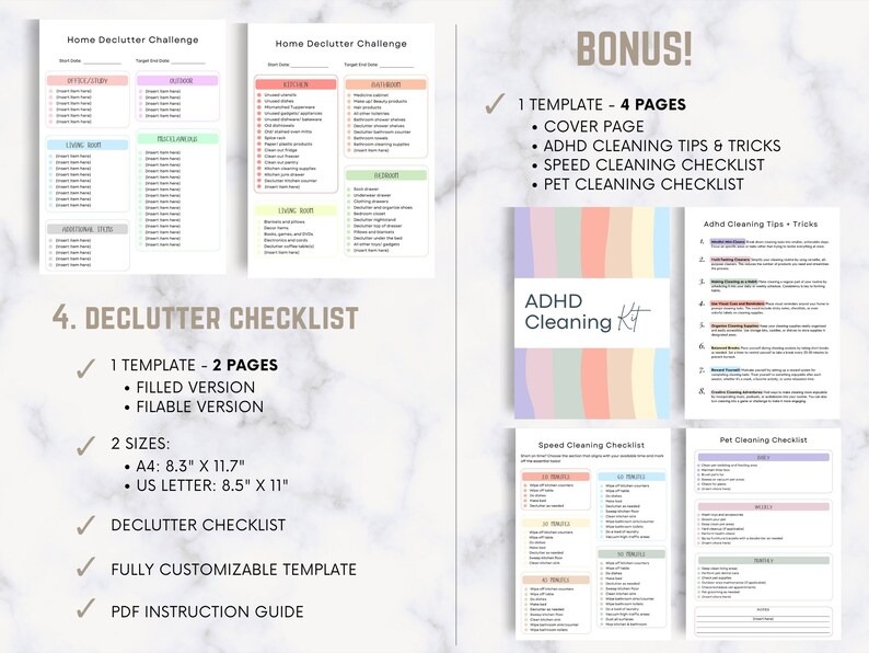 Editable ADHD Cleaning Bundle | ADHD Cleaning Checklist | Adult Chore ...