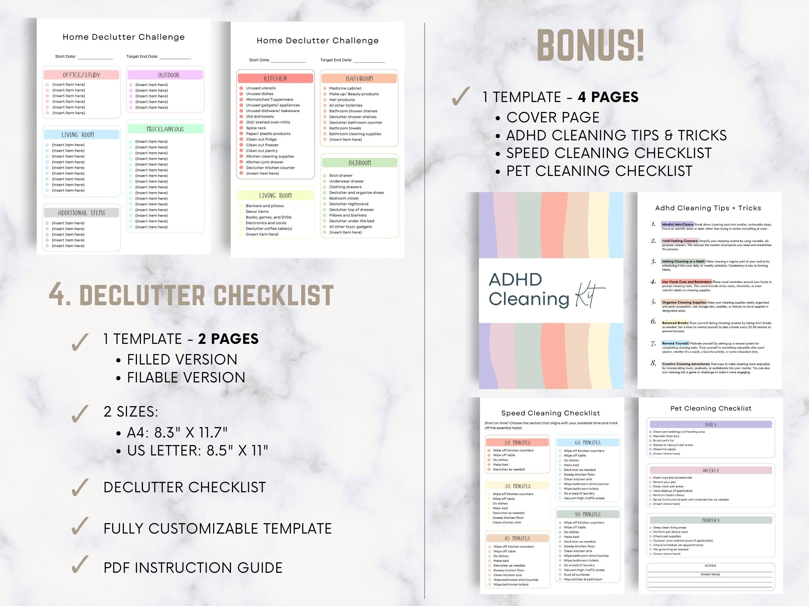 Editable ADHD Cleaning Bundle | ADHD Cleaning Checklist | Adult Chore ...