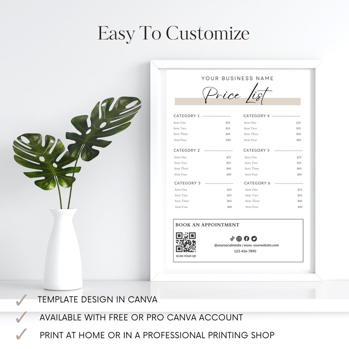 Price List Sign Template Printable Pricing Guide Editable Price List ...