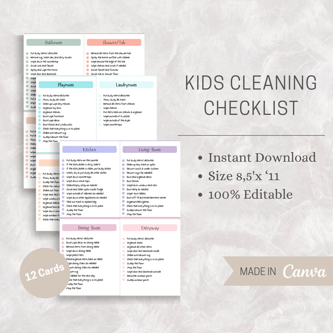 Kids Cleaning Cards Cleaning Check List Cleaning Schedule Kids Routine ...