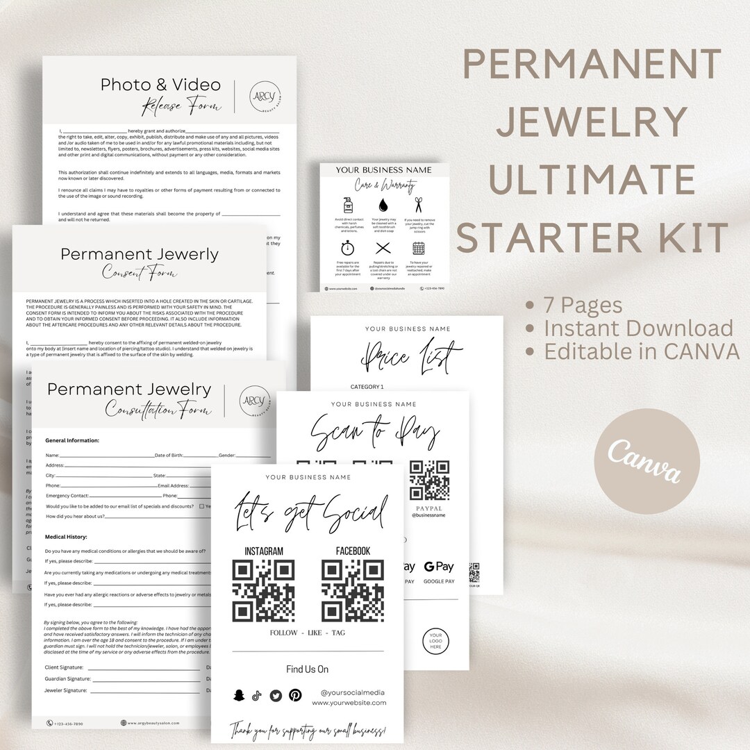 Permanent Jewelry Consent Forms | Permanent Jewelry Warranty Care Card ...